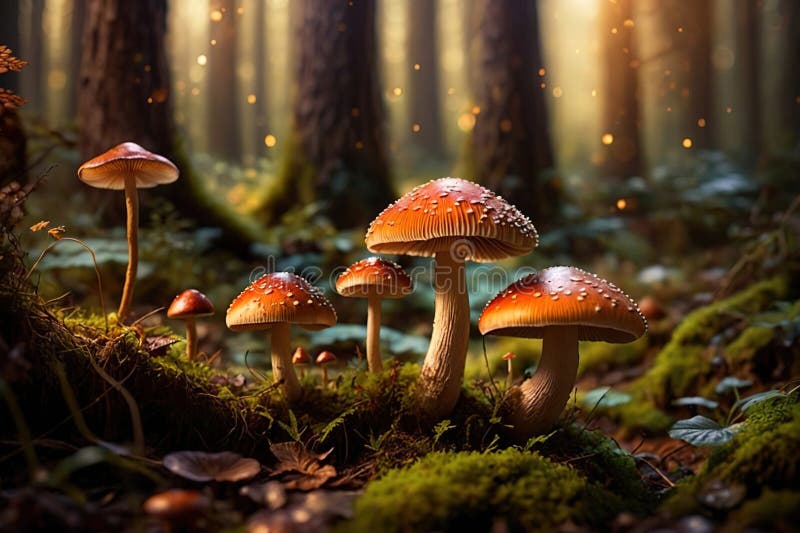 Magic Fantasy Mushrooms Toadstools in Enchanted Forest Stock ...