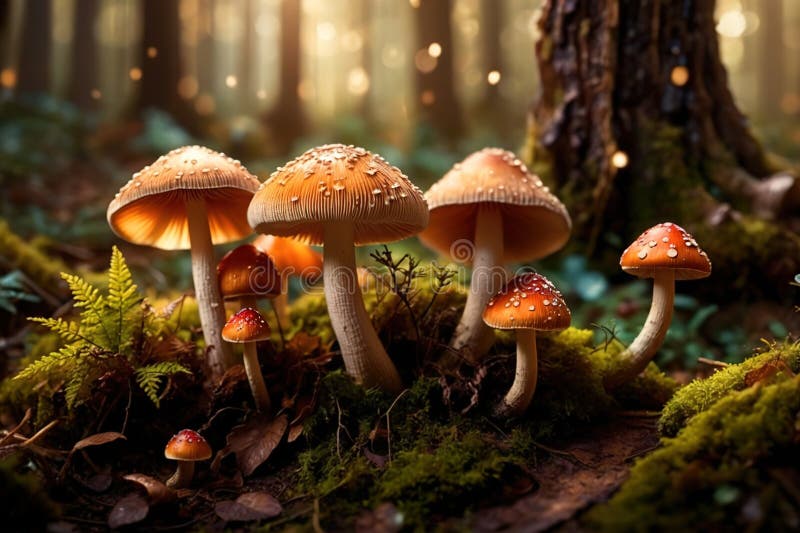 Magic Fantasy Mushrooms Toadstools in Enchanted Forest Stock ...