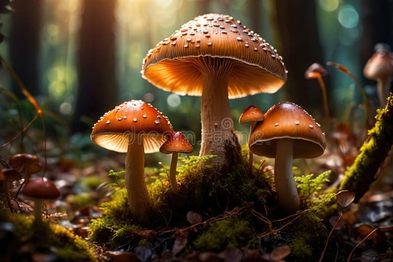 Magic Fantasy Mushrooms Toadstools in Enchanted Forest Stock ...