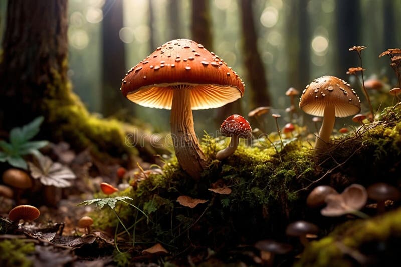 Magic Fantasy Mushrooms Toadstools in Enchanted Forest Stock ...