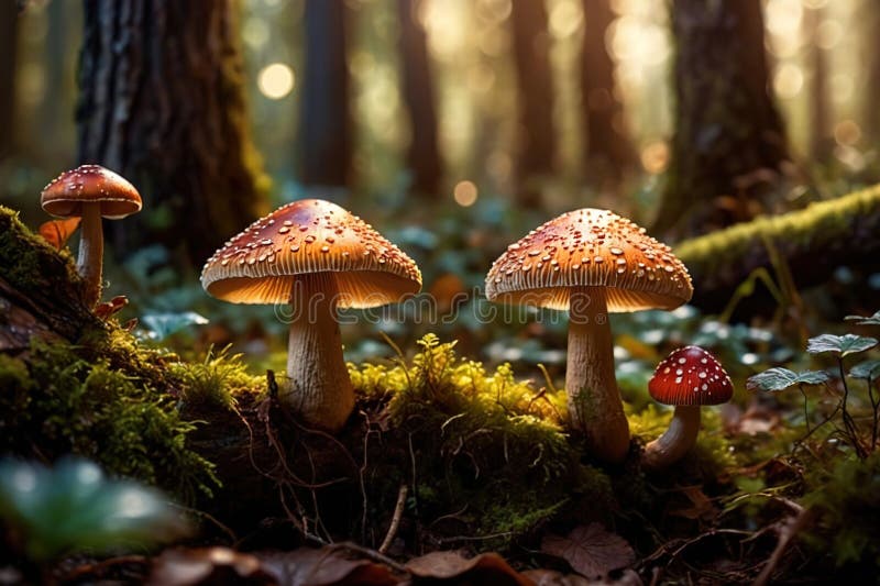 Magic Fantasy Mushrooms Toadstools in Enchanted Forest Stock ...
