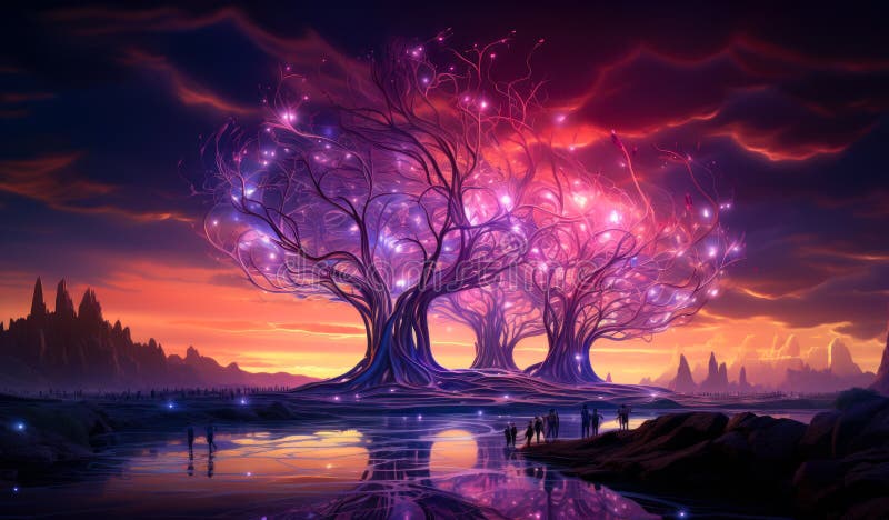 Magic Fantasy Glowing Leaves in Dark Forest at Night Stock Image ...