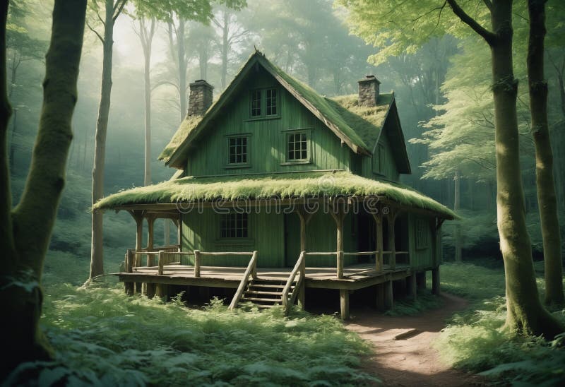Magic Fantasy World Forest House Stock Illustration - Illustration of ...