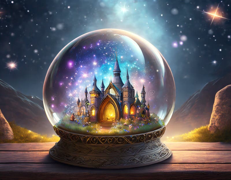 Magic Fantasy World Inside Glass Sphere Stock Illustration ...
