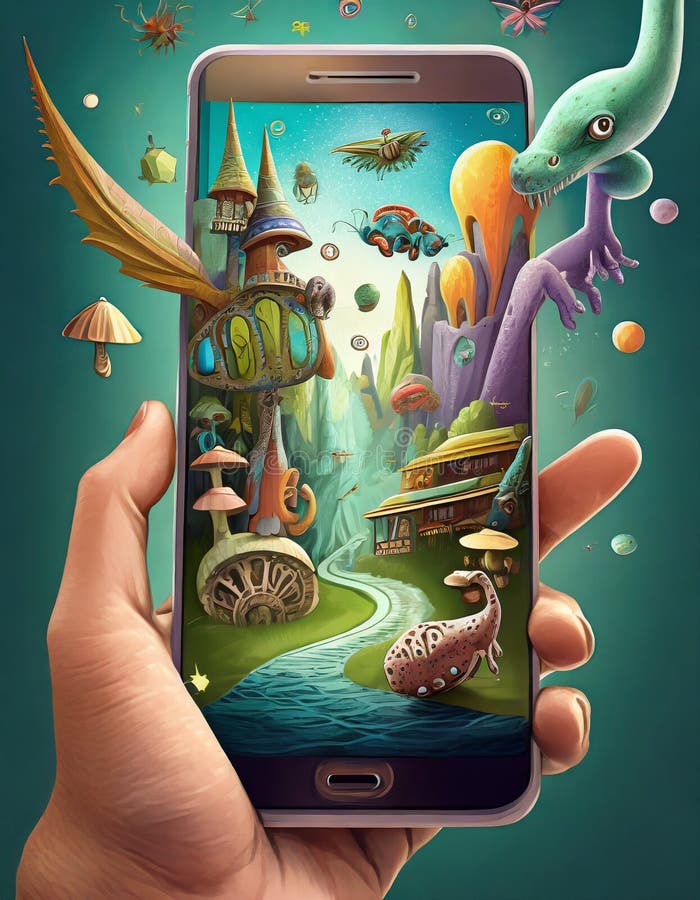 Magic Fantasy World Inside Smartphone Stock Illustration - Illustration ...
