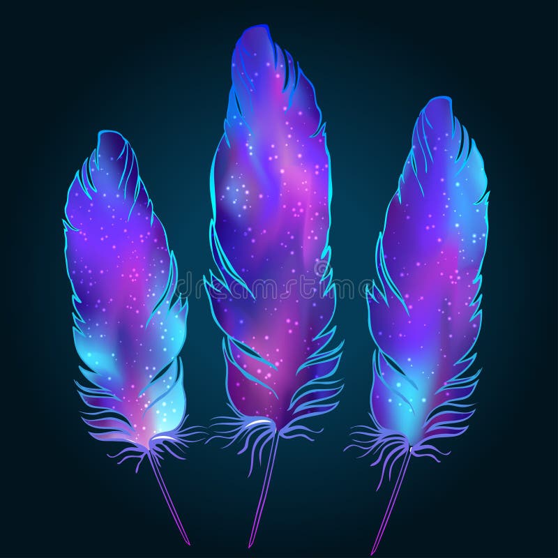 Magic Feathers with Space Texture Inside. Trendy Hipster Element Stock ...