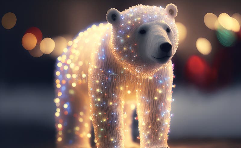 A Magic Festive Polar Bear Covered in Glowing Lights in a Winter Scene ...