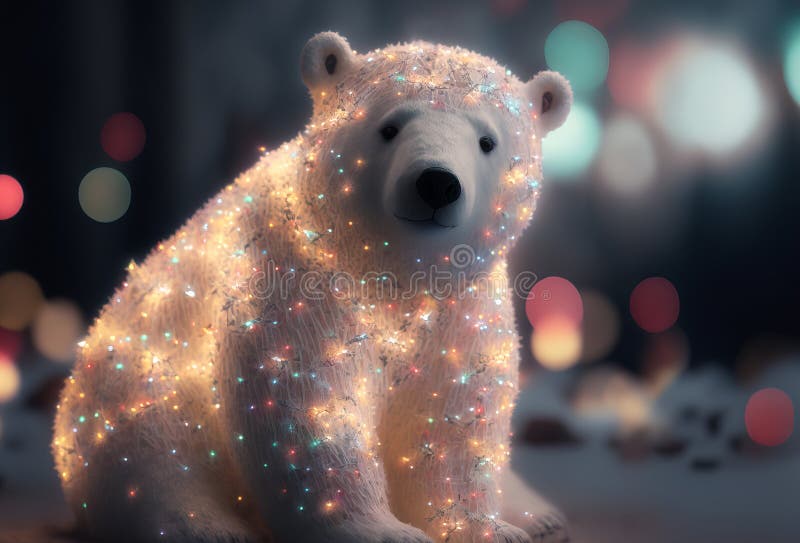 A Magic Festive Polar Bear Covered in Glowing Lights in a Winter Scene ...