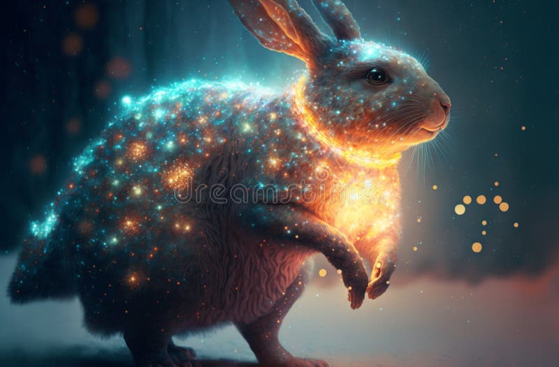 Magic Festive Rabbit Covered in Glowing Lights in a Winter Scene and ...