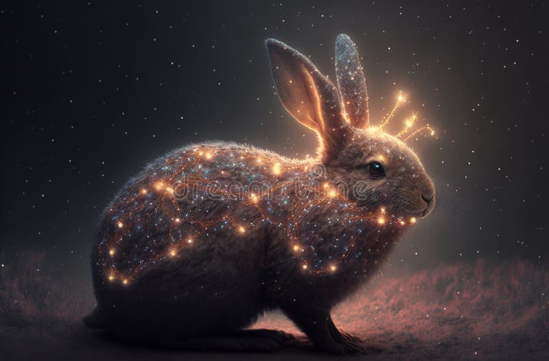 Magic Festive Rabbit Covered in Glowing Lights in a Winter Scene and ...