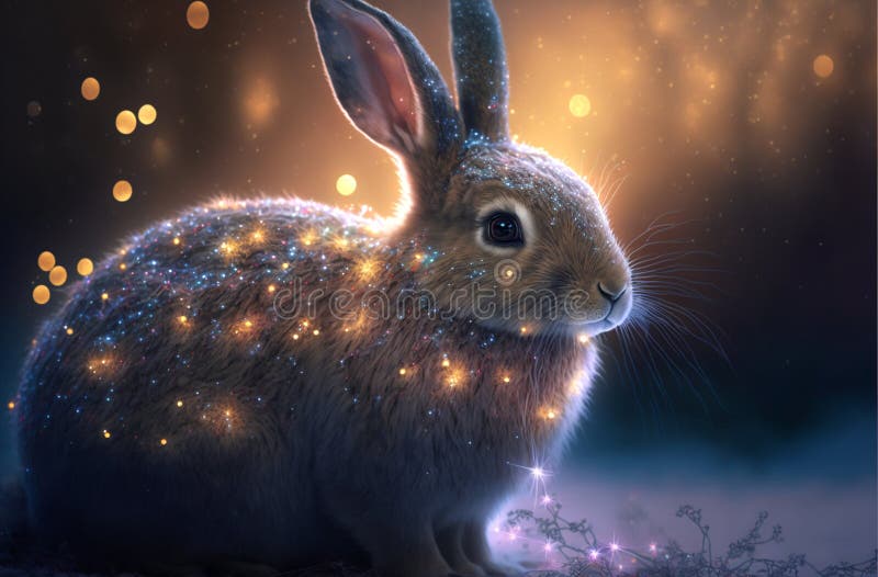 Magic Festive Rabbit Covered in Glowing Lights in a Winter Scene and ...