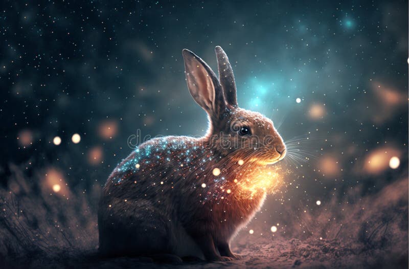 Magic Festive Rabbit Covered in Glowing Lights in a Winter Scene and ...