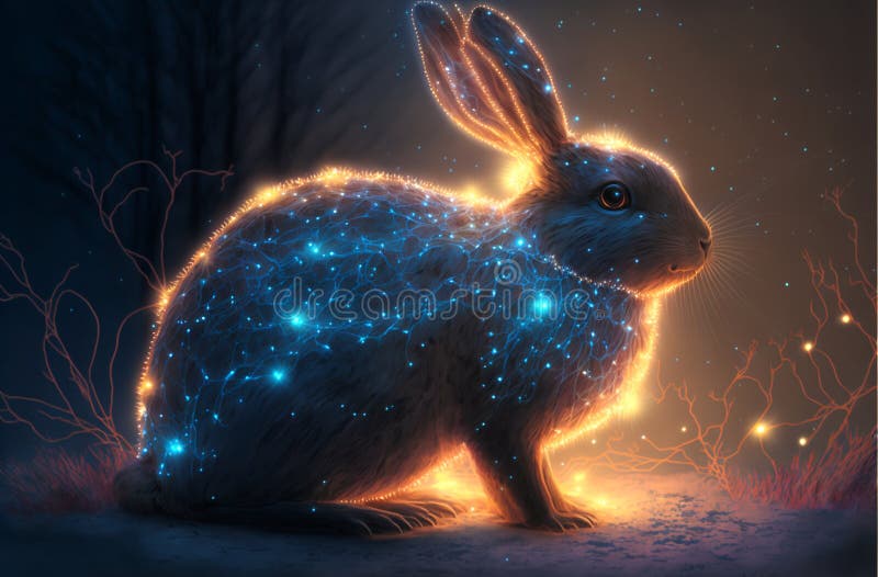 Magic Festive Rabbit Covered in Glowing Lights in a Winter Scene and ...
