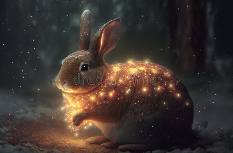 Magic Festive Rabbit Covered in Glowing Lights in a Winter Scene and ...