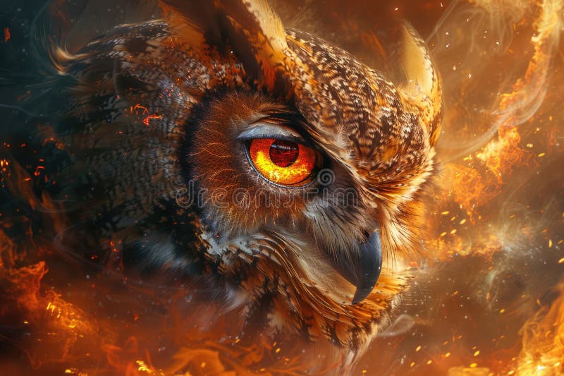 Magic fiery owl with flame stock photo. Image of feather - 347026690