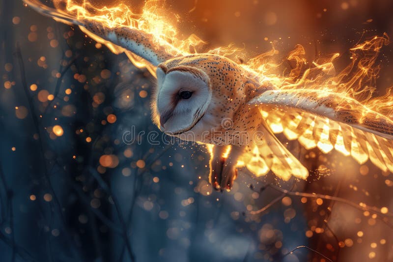 Magic fiery owl with flame stock image. Image of brown - 347027039