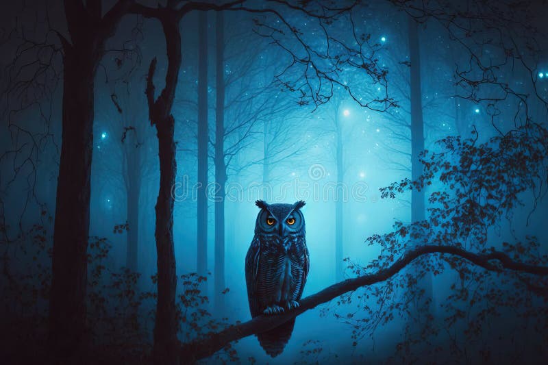 Magic Filled Forest with Eerie Fog at Night Stock Illustration ...