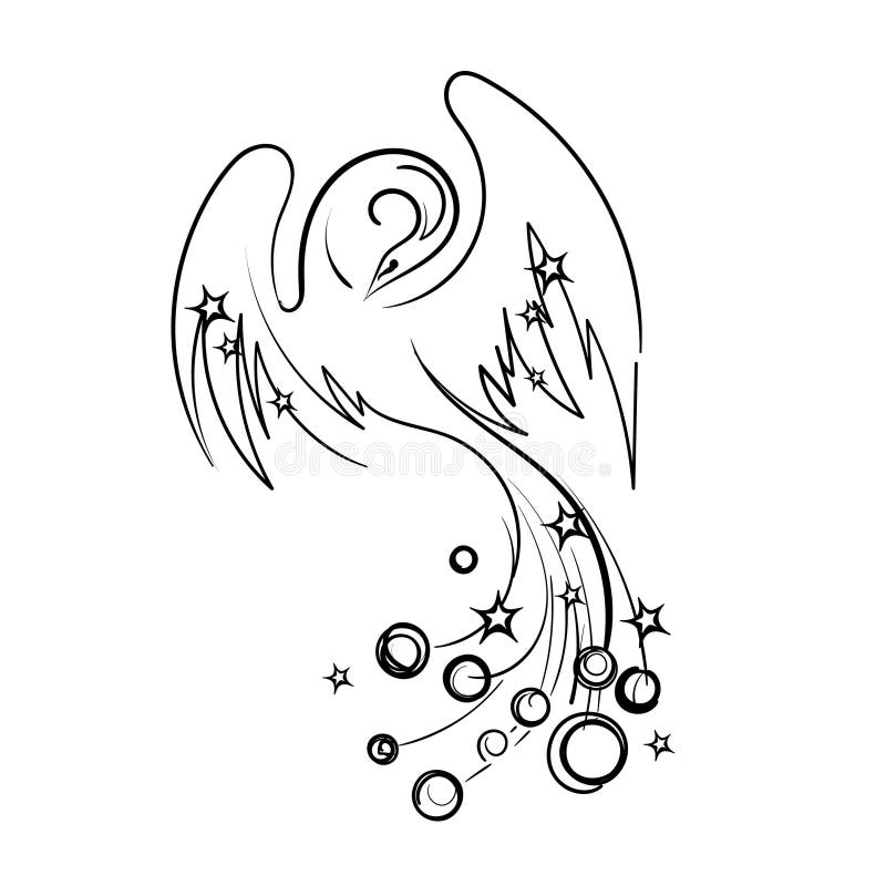 Magic Fire Bird. Black and White Vector Graphics Stock Vector ...