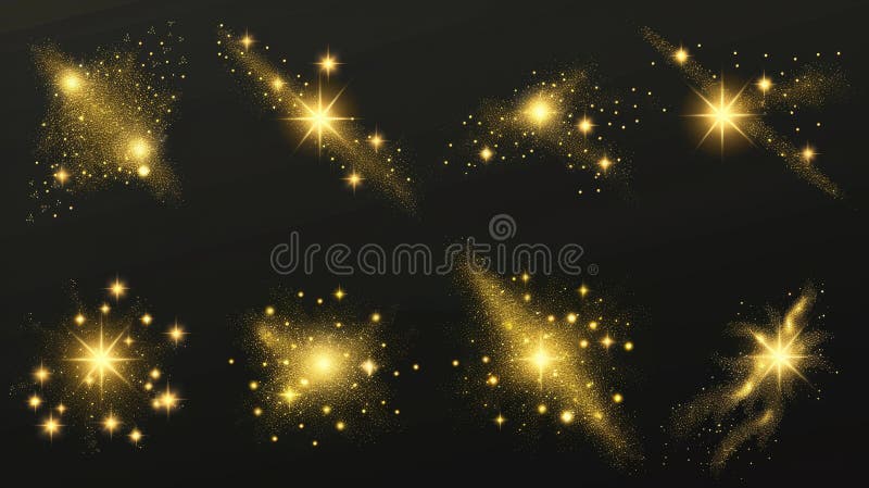 Magic Firefly Glitter Shine Effect Modern Set. Abstract Golden Sparkle with Stardust Texture ...