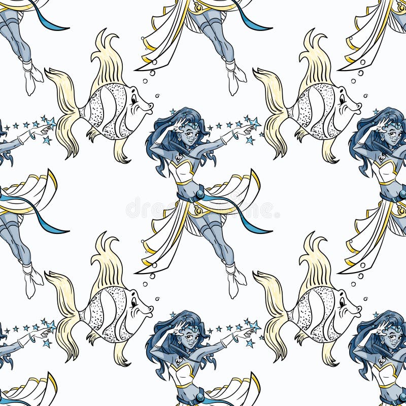 Magic Fish and Magician Girl Seamless Pattern Stock Vector ... Magic Fish and Magician Girl Seamless Pattern Stock Vector ...