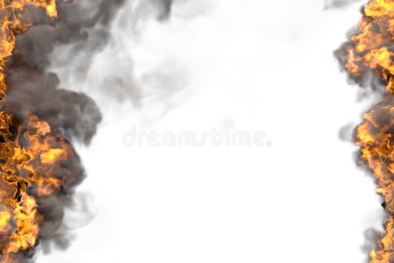 Magic Flaming Fire with Heavy Smoke Frame Isolated on White - Fire ...
