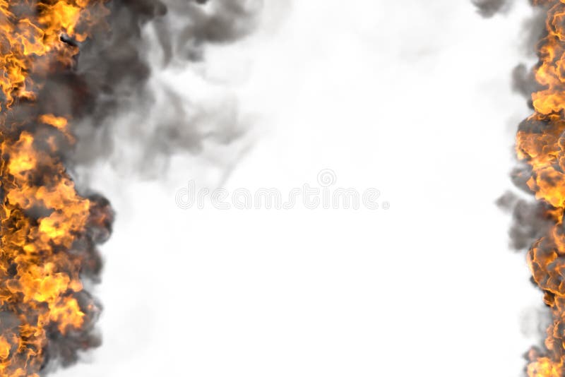 Fire 3D Illustration of Glowing Fire Frame Isolated on White with Dense ...