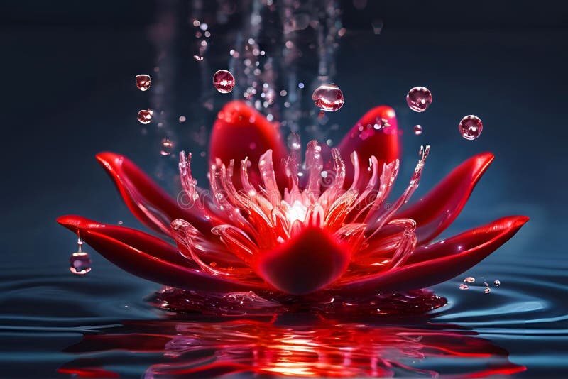 Magic Flower on Water, Red Shining. Stock Illustration - Illustration ...
