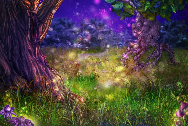 A Magic Forest with Twinkling Stars in the Sky in Pastel Colors Stock ...