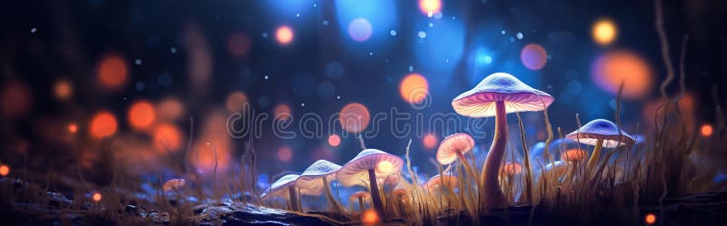 Magic Mushrooms Forest Header Stock Illustration - Illustration of wood ...