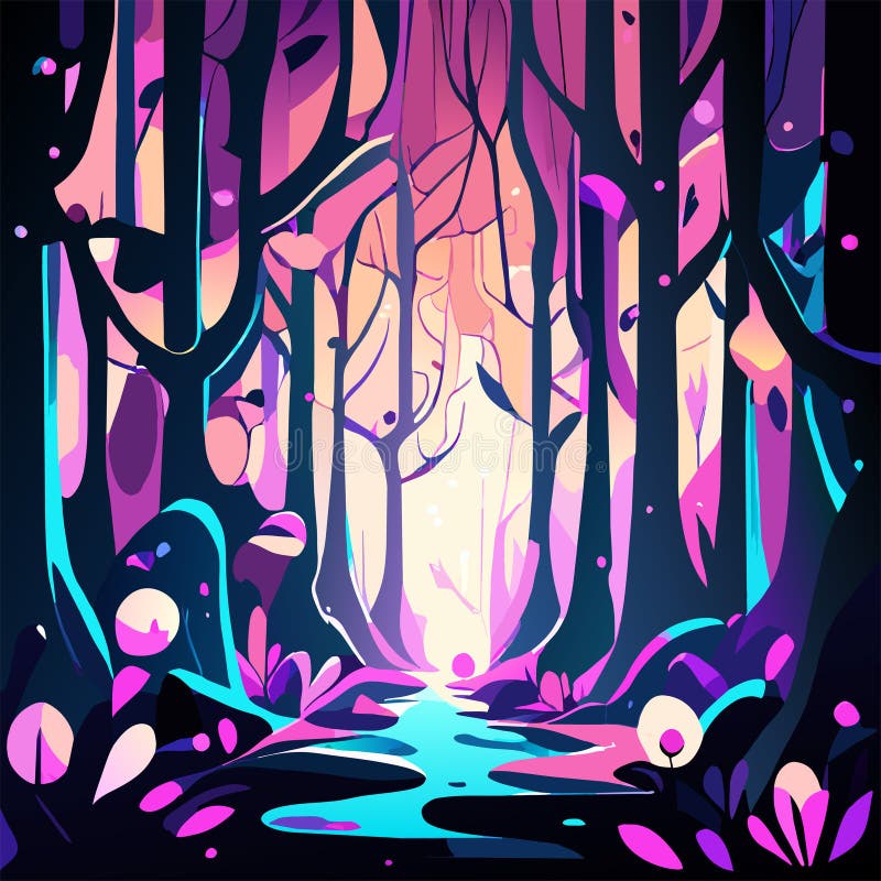 Magic Forest in Neon Light. Vector Illustration for Your Design Stock ...