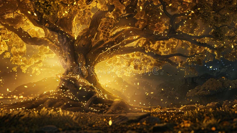 Magic Forest with Old Oak Tree. 3D Rendering Stock Illustration ...