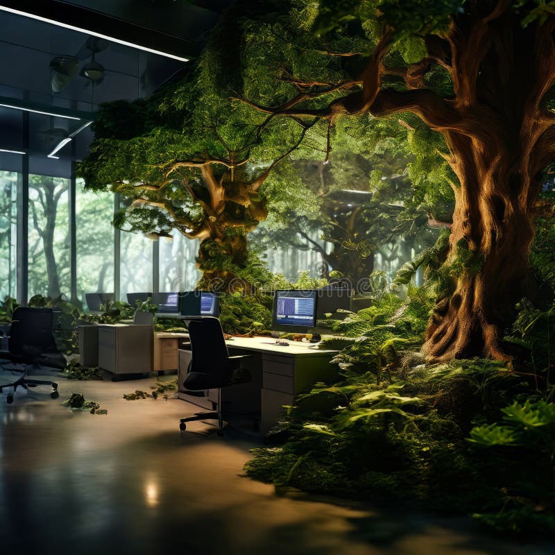 A Magic Forest Scene in a Corporate Office Building with Enchan Stock ...