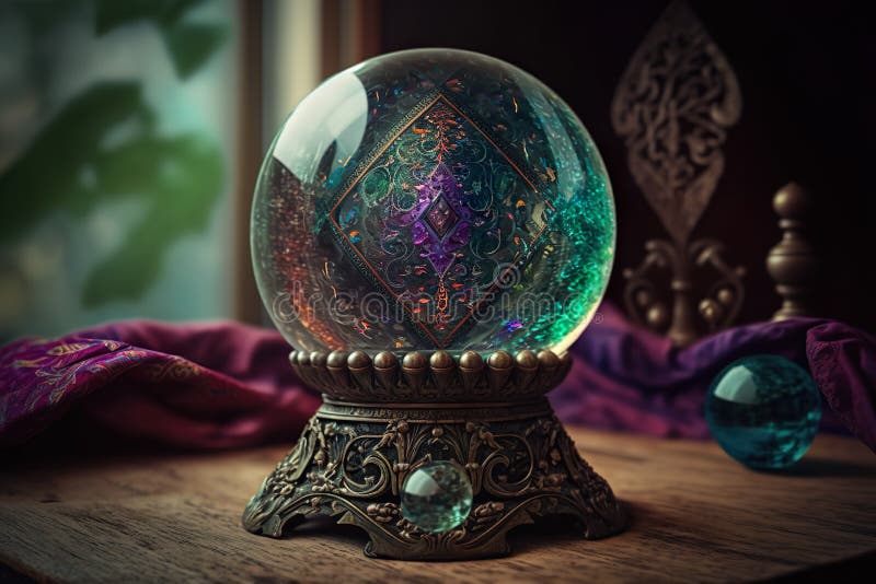 Magic Fortune Telling Clear Crystal Ball with Magic Tools on Table ...