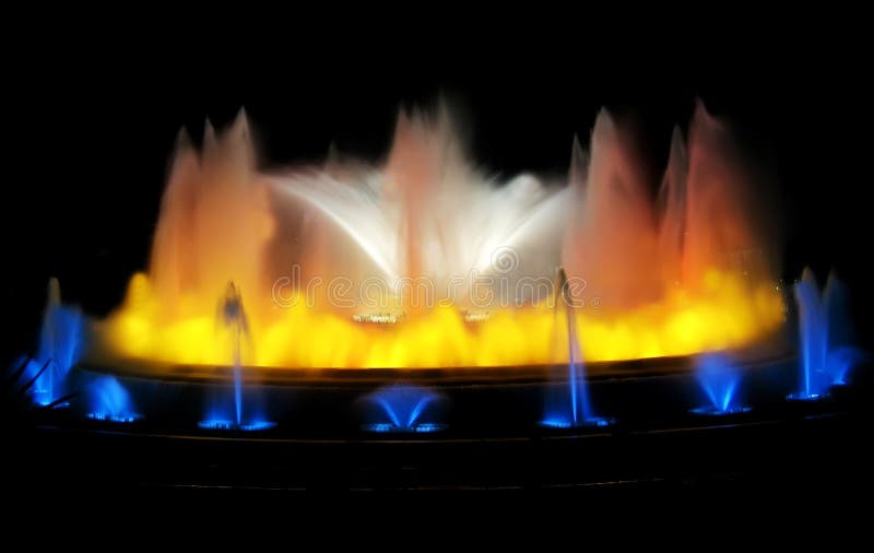 Colorful Fountain in Barcelona Stock Image - Image of illuminated ...