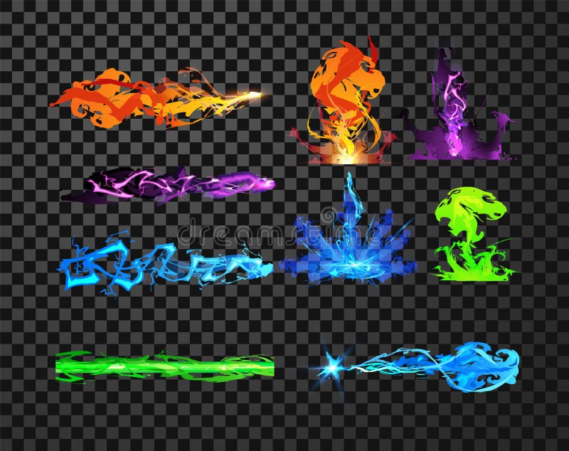 Magic Game Lighting Effects, Set of Vector Illustrations on Black Stock ...