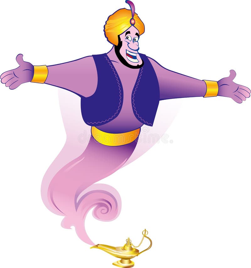 Magic Genie Granting the Wish Stock Illustration - Illustration of ...