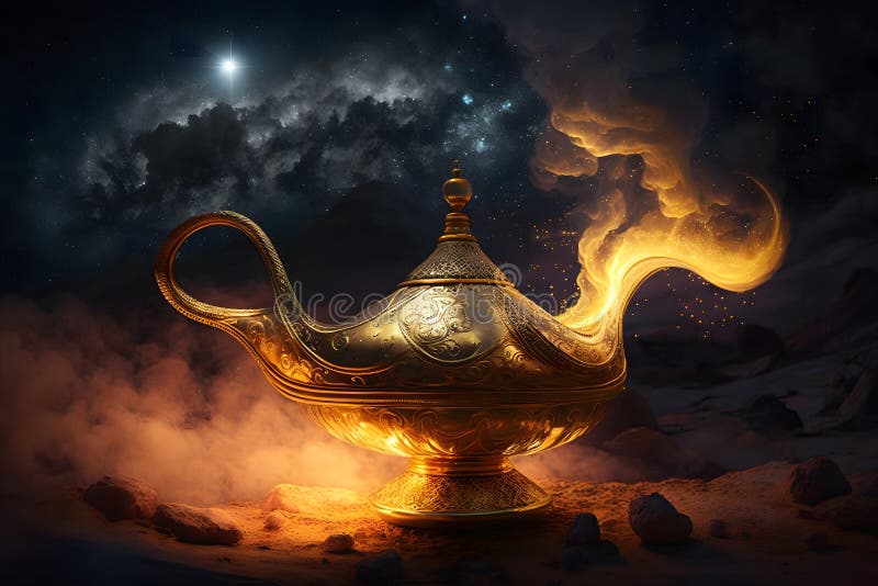 Magic Genie Lamp. Neural Network AI Generated Stock Illustration ...