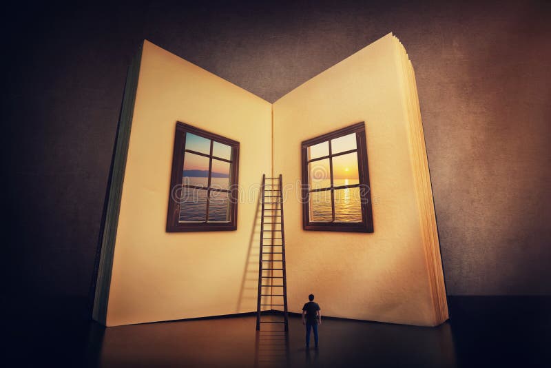 The Magic, Giant Open Book with Two Windows Leading To Another Mystic ...