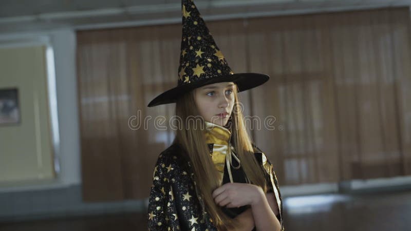 Magic Girl in Costume of Night Posing at Camera Stock Video - Video of ...