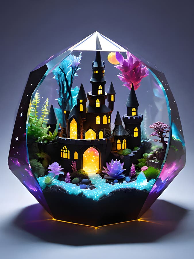 Magic Glass Globe with a Beautiful Magic Castle Stock Illustration ...
