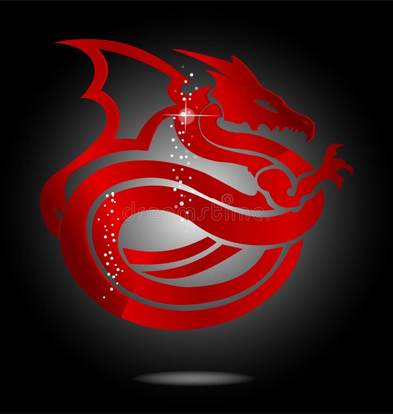 Asia Dragon and Flames Sign Red Color Stock Illustration - Illustration ...