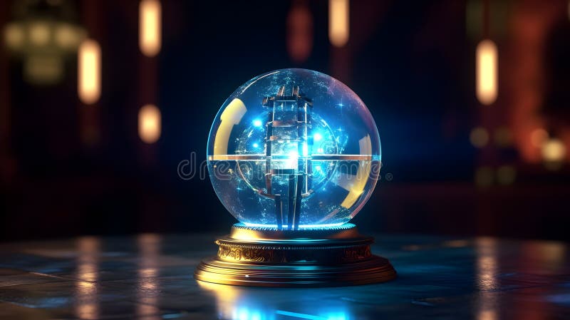 Magic Glowing Ball Standing on a Table in a Dark Atmosphere Stock ...