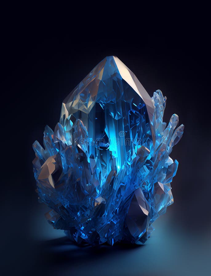 Magic Glowing Blue Crystal on Dark Background Stock Illustration ...