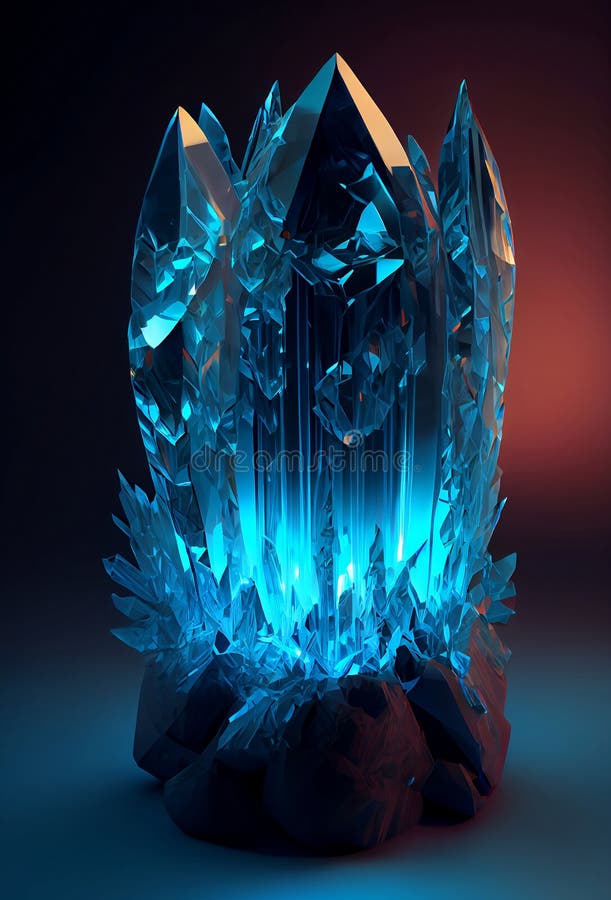 Magic Glowing Blue Crystal on Dark Background Stock Illustration ...