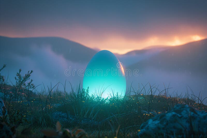 Magic Glowing Blue Egg with Sparkles and Mysterious Haze on Mourning ...