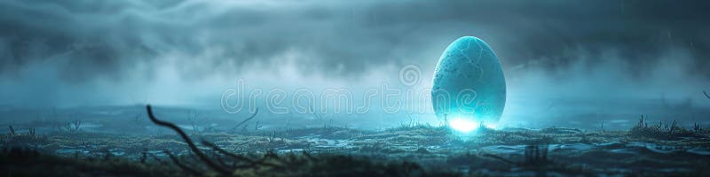 Magic Glowing Blue Egg with Sparkles and Mysterious Haze on Mourning ...