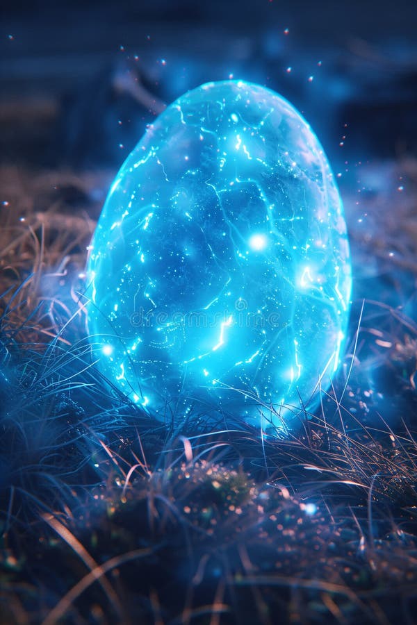 Magic Glowing Blue Egg with Sparkles and Mysterious Haze on Mourning ...