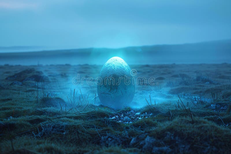 Magic Glowing Blue Egg with Sparkles and Mysterious Haze on Mourning ...