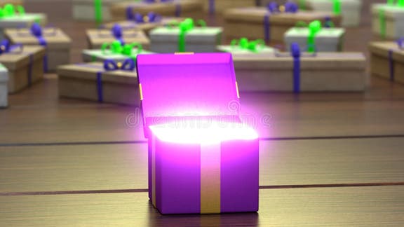 Magic Glowing Gift Box with Open Lid Stock Image - Image of birthday ...