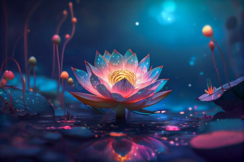 Magic Glowing Water Lily stock illustration. Illustration of miracle ...